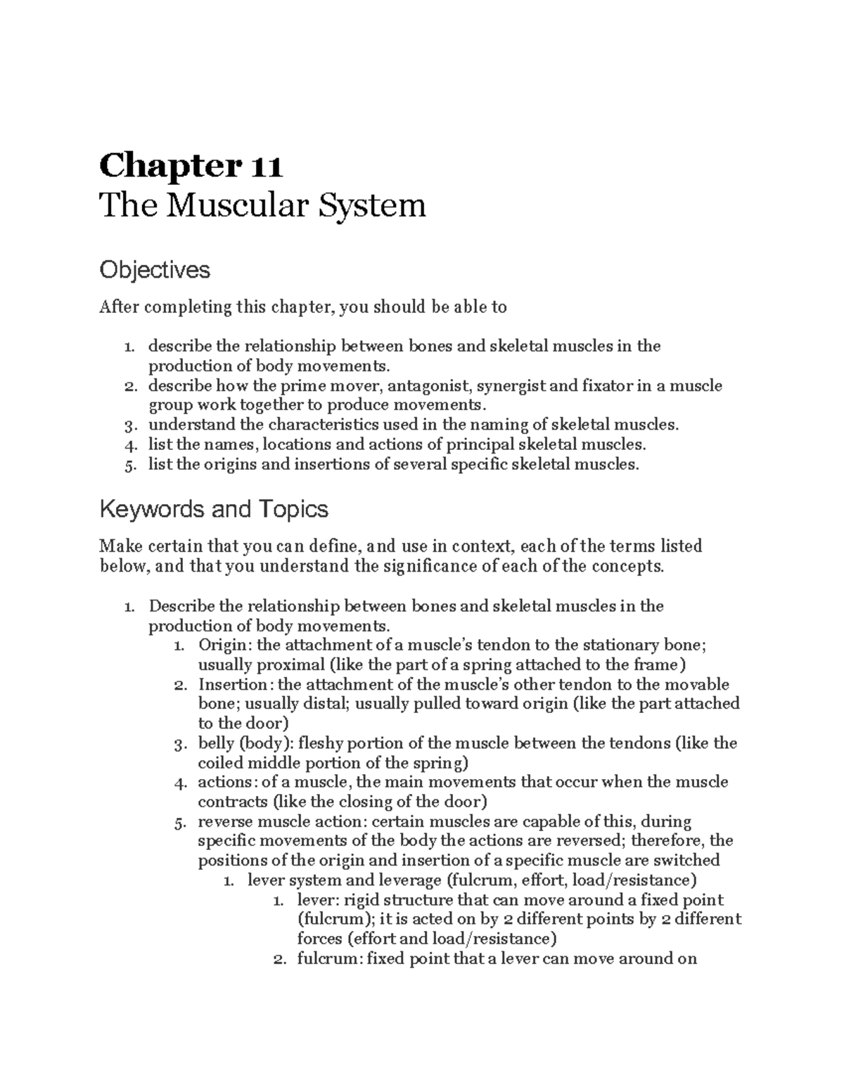 Chapter 11 Study Guide - Chapter 11 The Muscular System Objectives ...