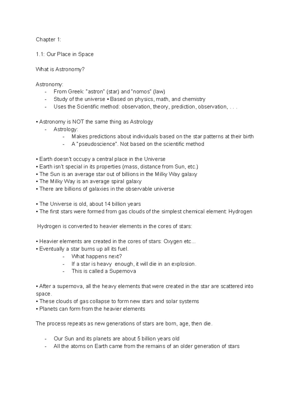 Lecture 1 notes - Chapter 1: 1: Our Place in Space What is Astronomy ...