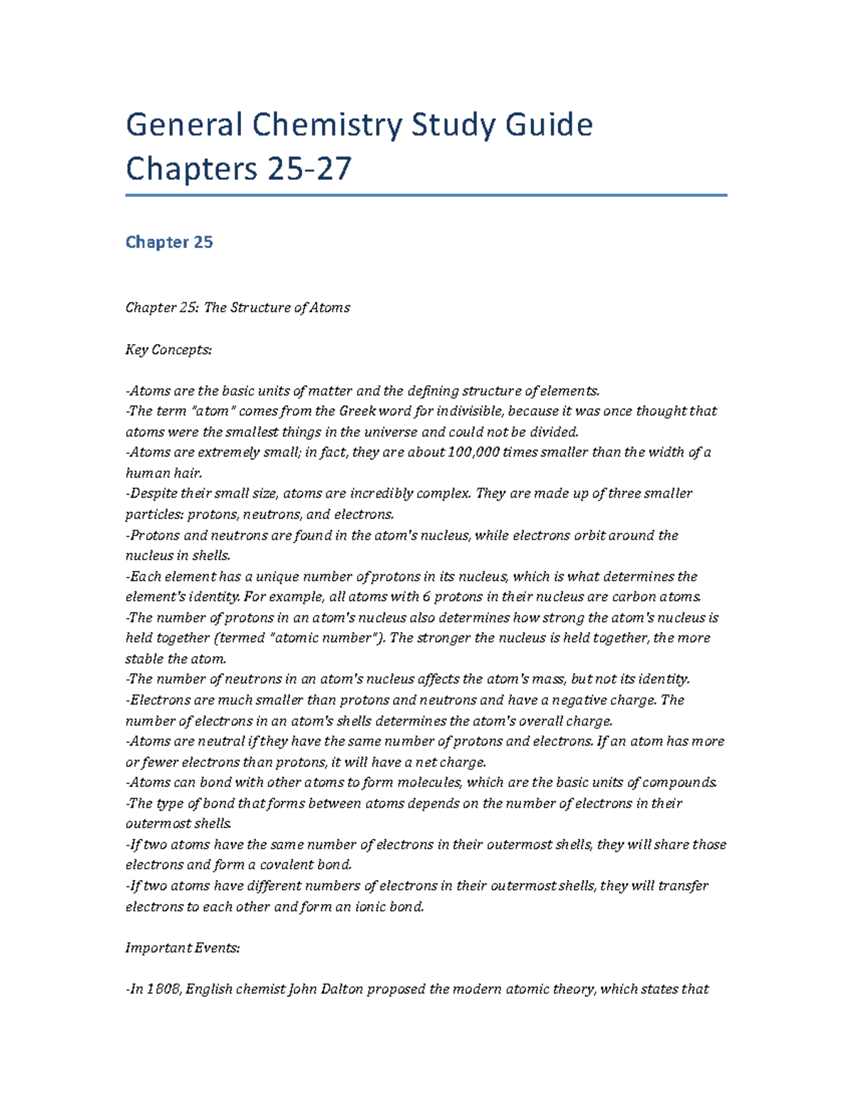 General Chemistry Study Guide Chapters 25-27 - General Chemistry Study ...