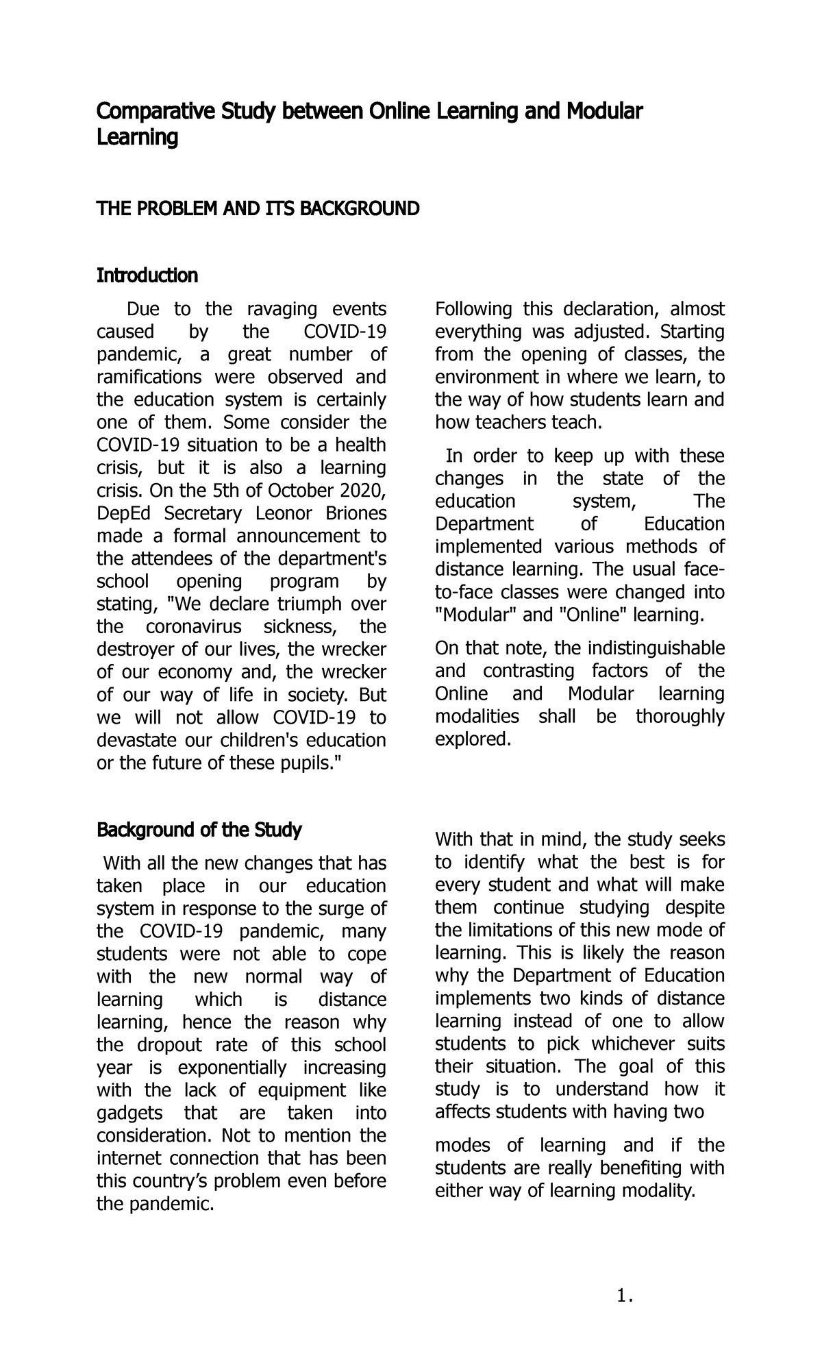 2THE Problem AND ITS Background - Comparative Study between Online ...