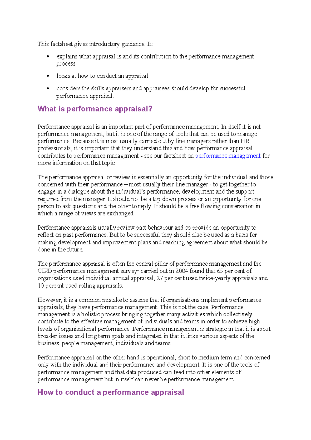CIPD Performanc appraisal factsheet - This factsheet gives introductory ...