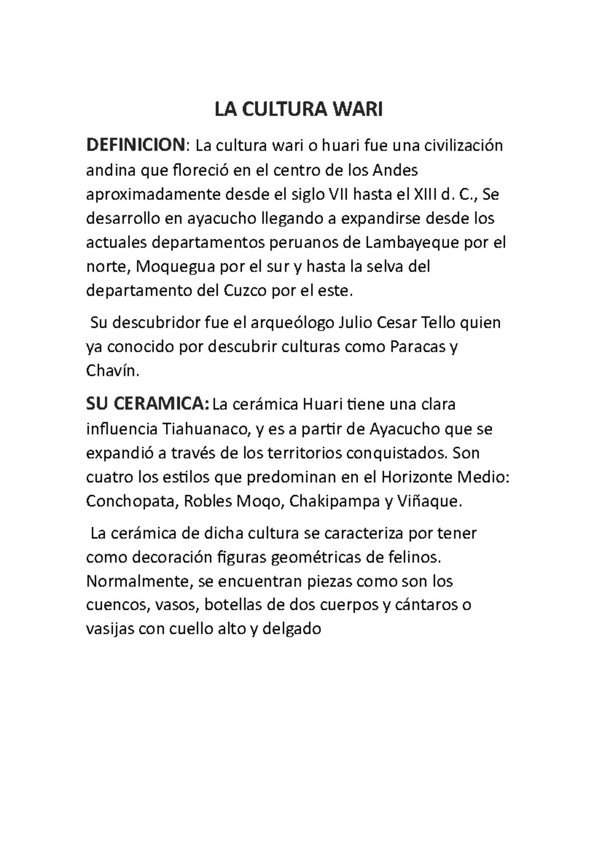 LA Cultura WARI Informacion - LA CULTURA WARI DEFINICION: La cultura ...