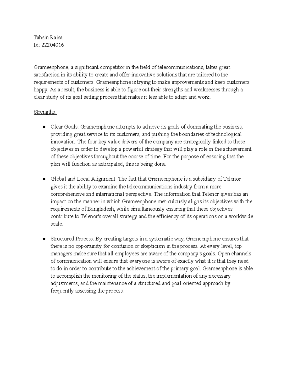 Assessment of goal setting process - Tahsin Raisa Id: 22204016 ...