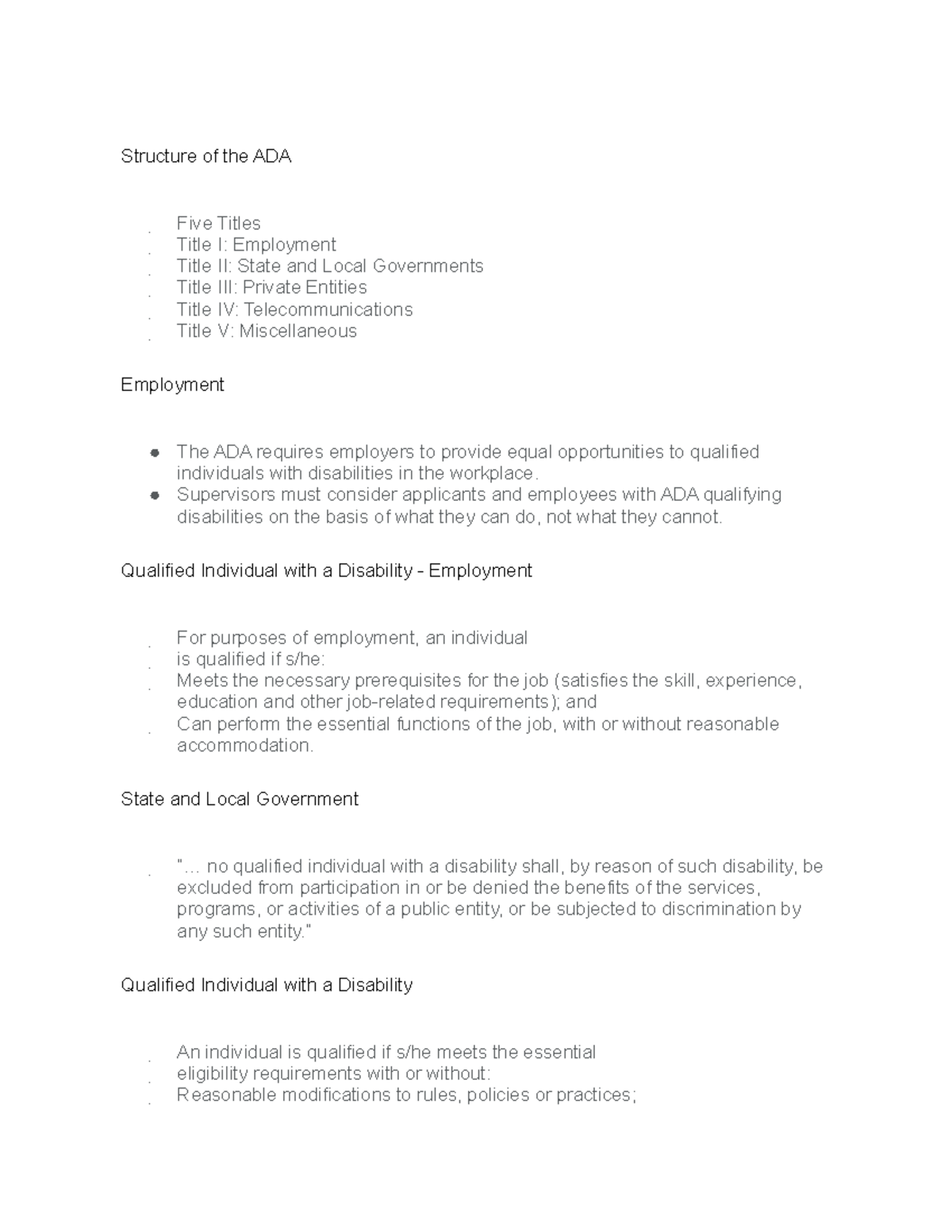 Americans with Disabilities Act Implications for Policy and Practice ...
