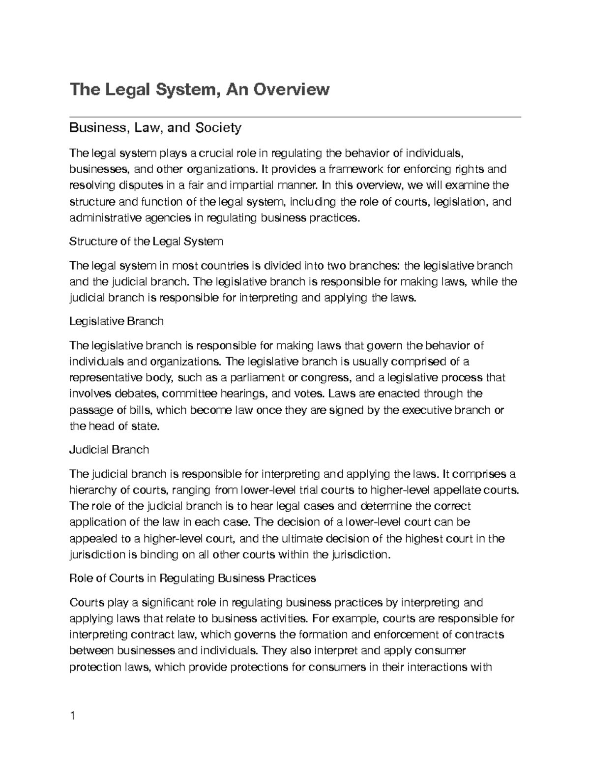 The Legal System Summary and Vocabulary - The Legal System, An Overview ...