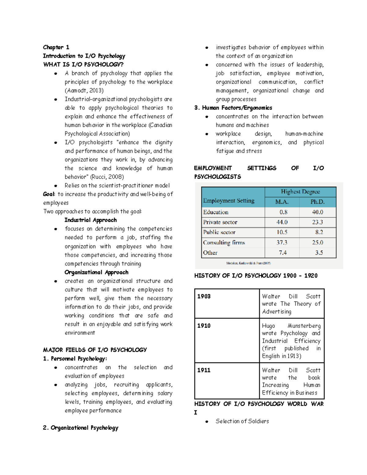 I O Chapter 1 to 5 reviewer - Chapter 1 Introduction to I/O Psychology ...
