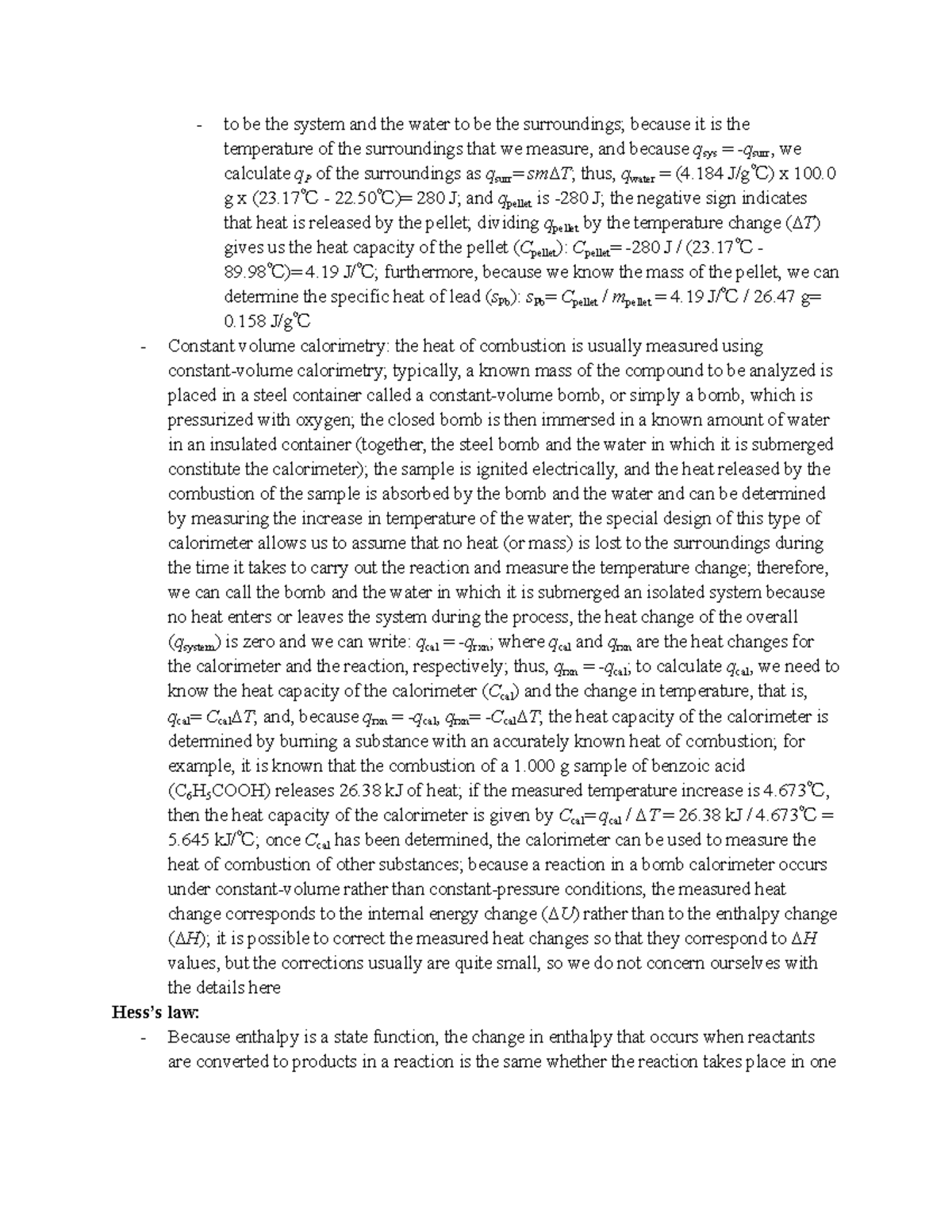 Chemistry notes 9 - to be the system and the water to be the ...