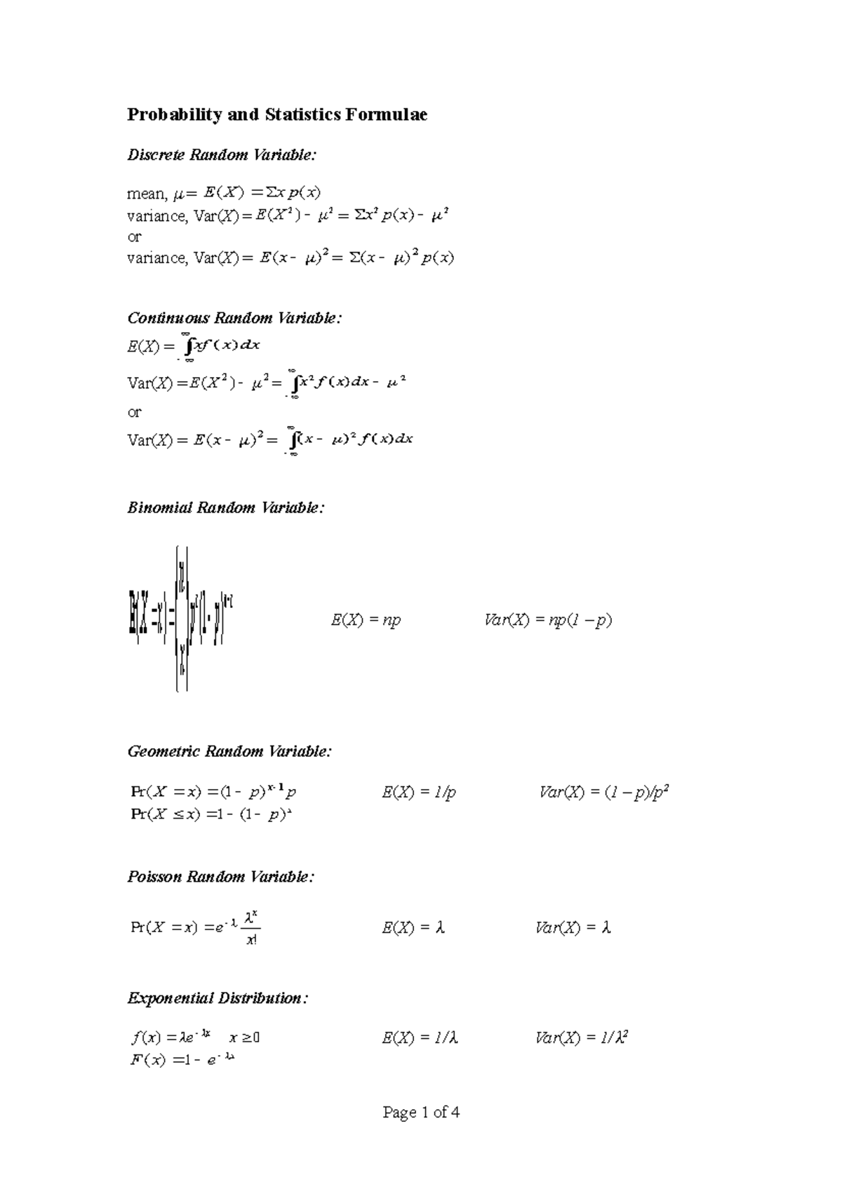 Probability & Statistics Formula - Test2 - Probability and Statistics ...