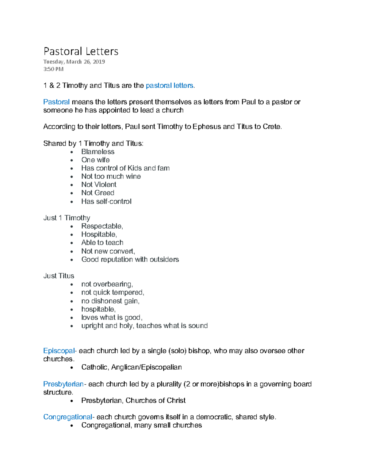 Pastoral Letters - Pastoral Letters Tuesday, March 26, 2019 3:50 PM 1 ...