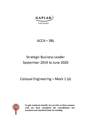ACCA Strategic Business Leader SBL September Mock Exam Answers 2020 ...