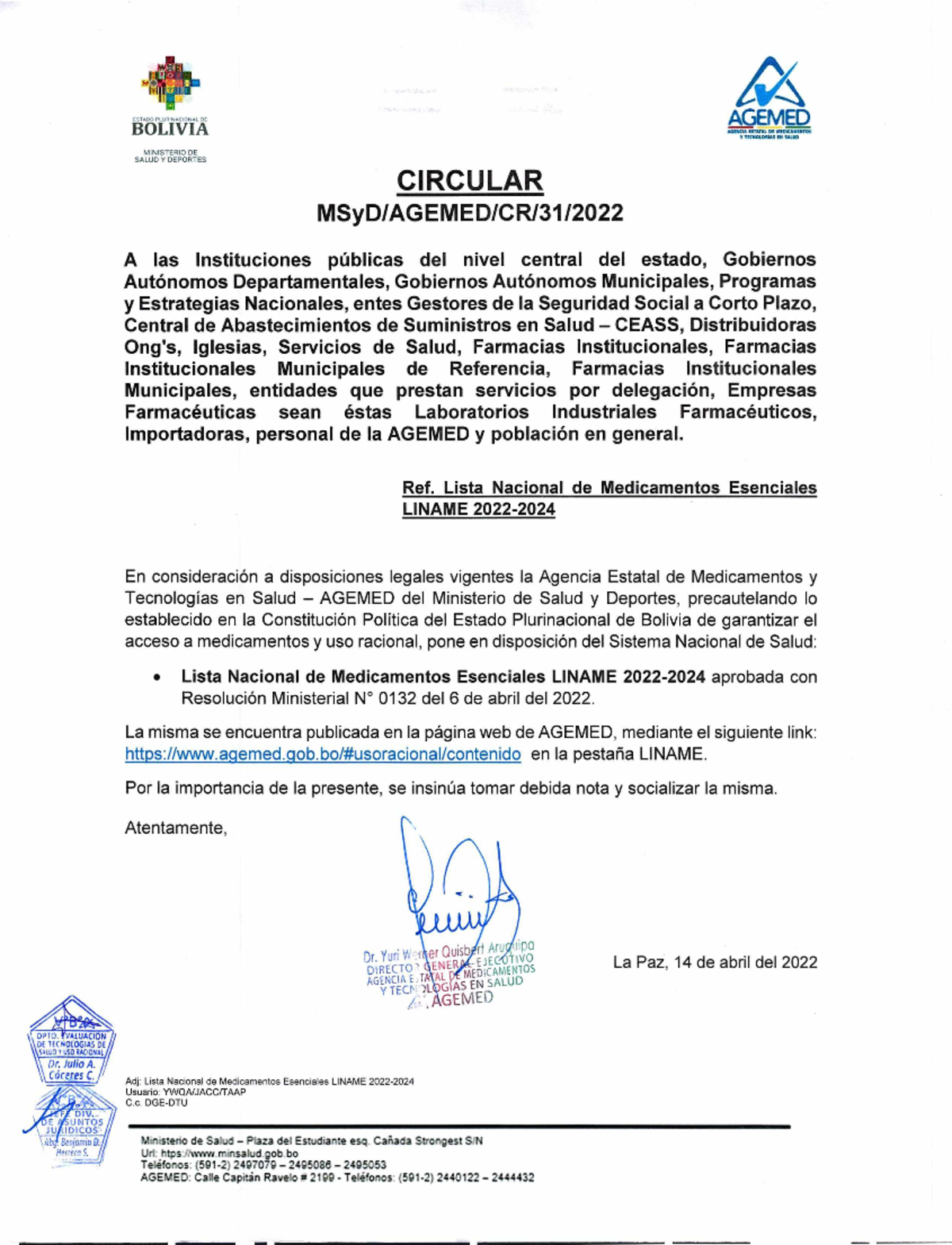 Liname - ..... - Atentamente, Adj Lista Nacional de MedicamerTtos ...