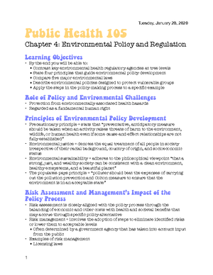 Public Health 105 Notes - Public Health 105 Chapter 3: Environmental ...