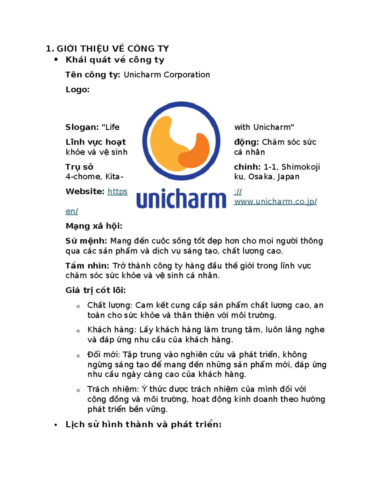 Tiểu luận cuối kì HVKH - Tiểu luận HVKH - 1. GIỚI THIỆU VỀ CÔNG TY Khái ...