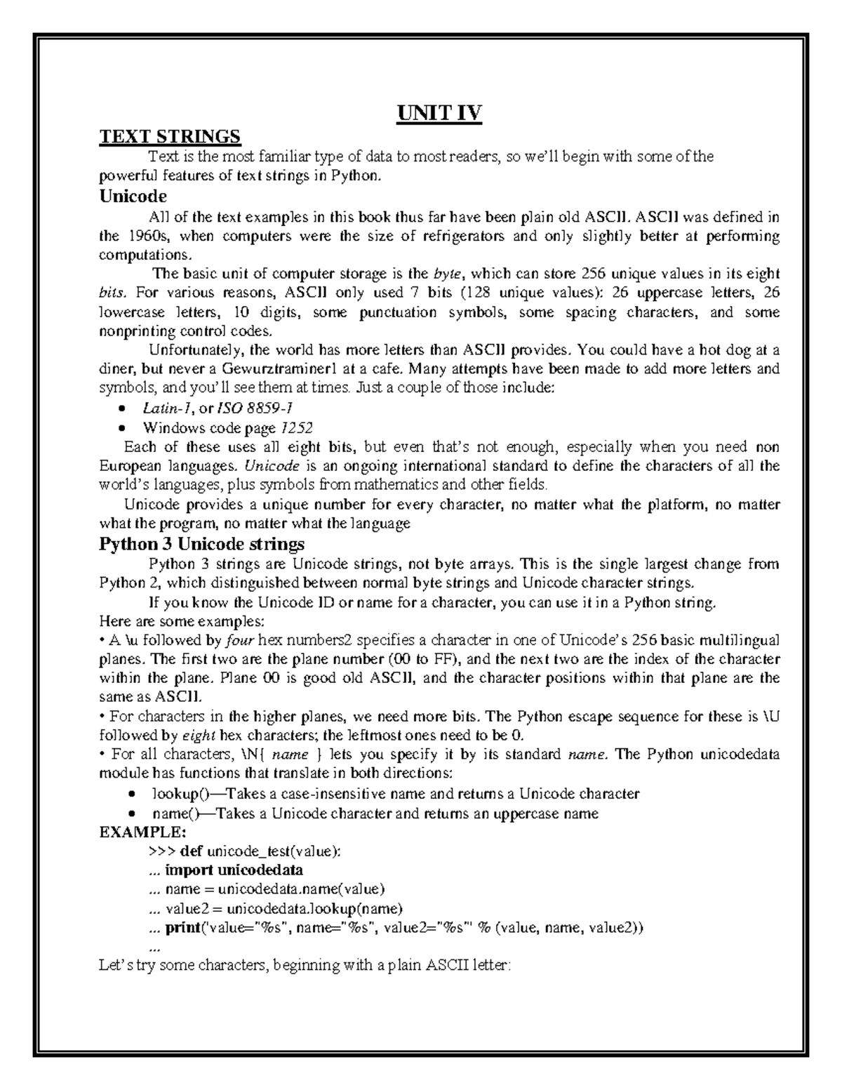 4,5 units - I want notes for subject related - UNIT IV TEXT STRINGS ...