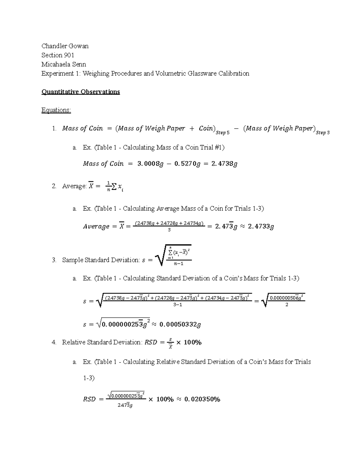 Lab 1: Weighing Procedures and Volumetric Glassware Calibration ...