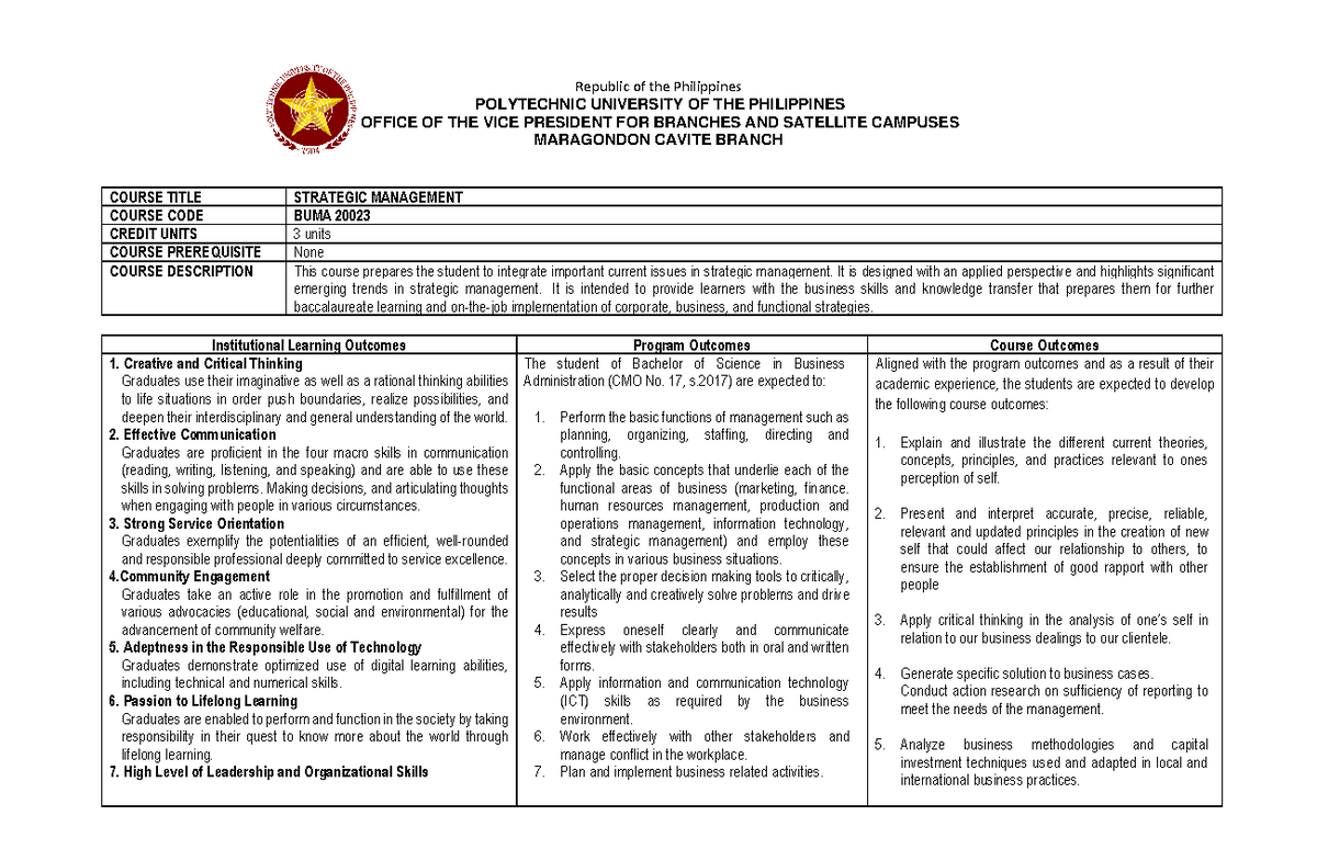 Rev-2023 BUMA-2002 3 Strategic- Management - Republic of the ...