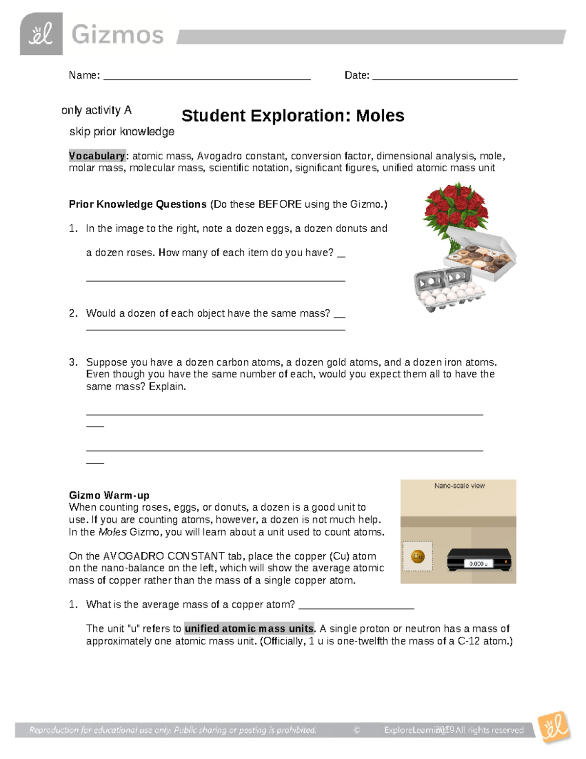 Elijah Mack - Moles SE - Name: Date: Student Exploration: Moles ...