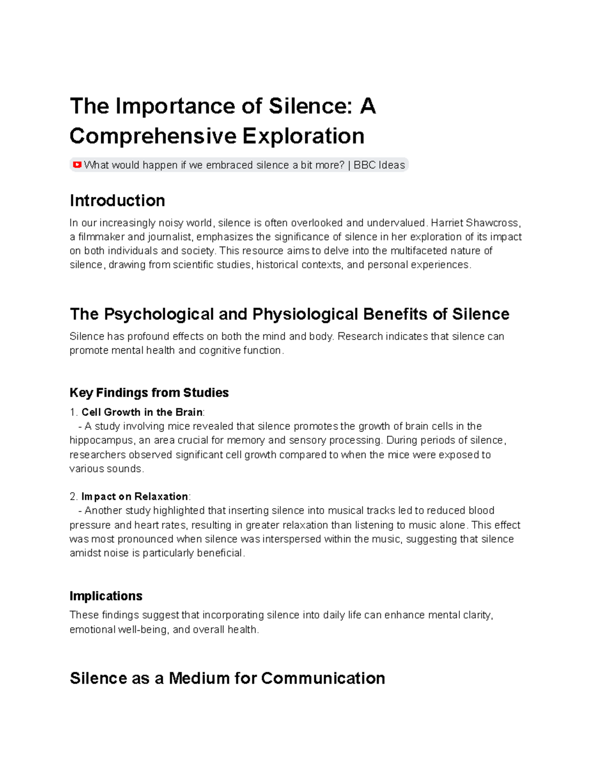 The Importance of Silence A Comprehensive Exploration - The Importance ...