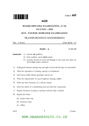 Diploma Transportation Engineering Board Exam Question Paper June 2021 ...