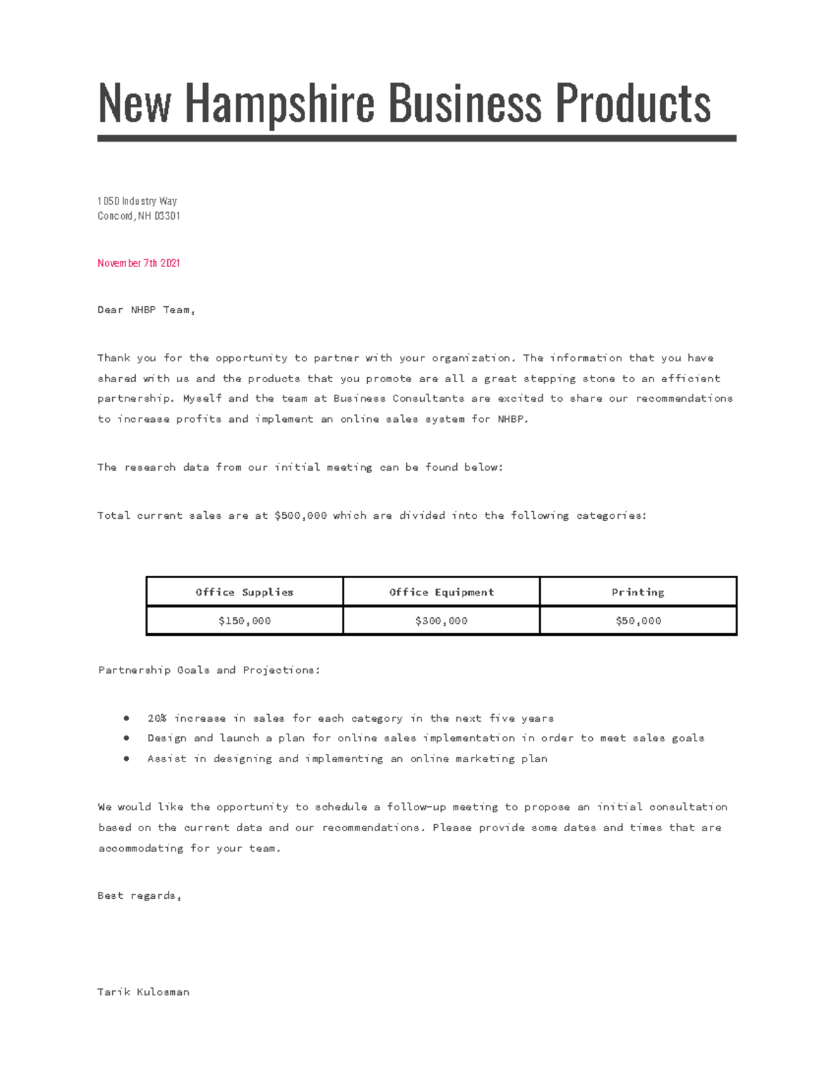 2-2 Final Project One-Business Letter - New Hampshire Business Products ...