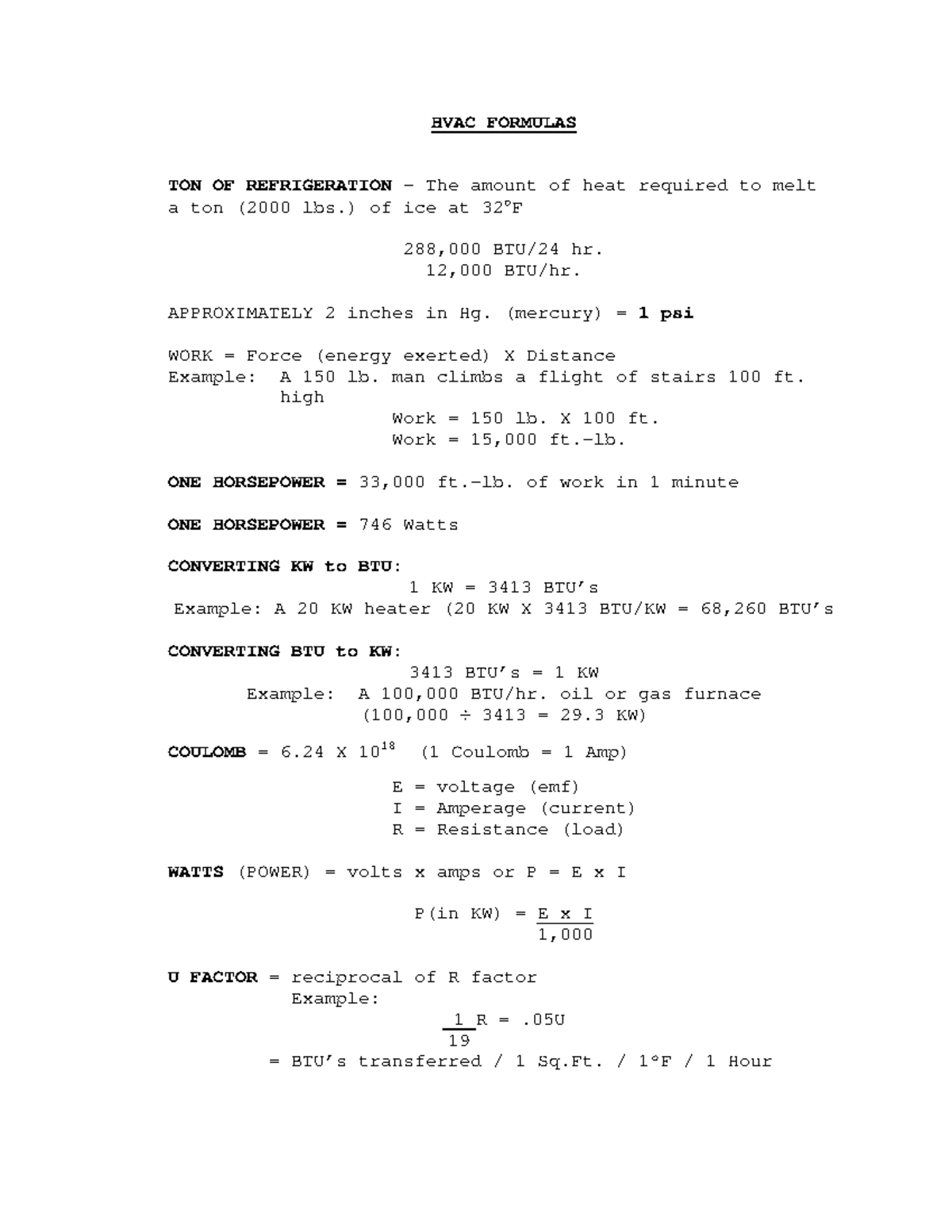 HVAC Formulas - Design 8 - HVAC FORMULAS TON OF REFRIGERATION - The ...