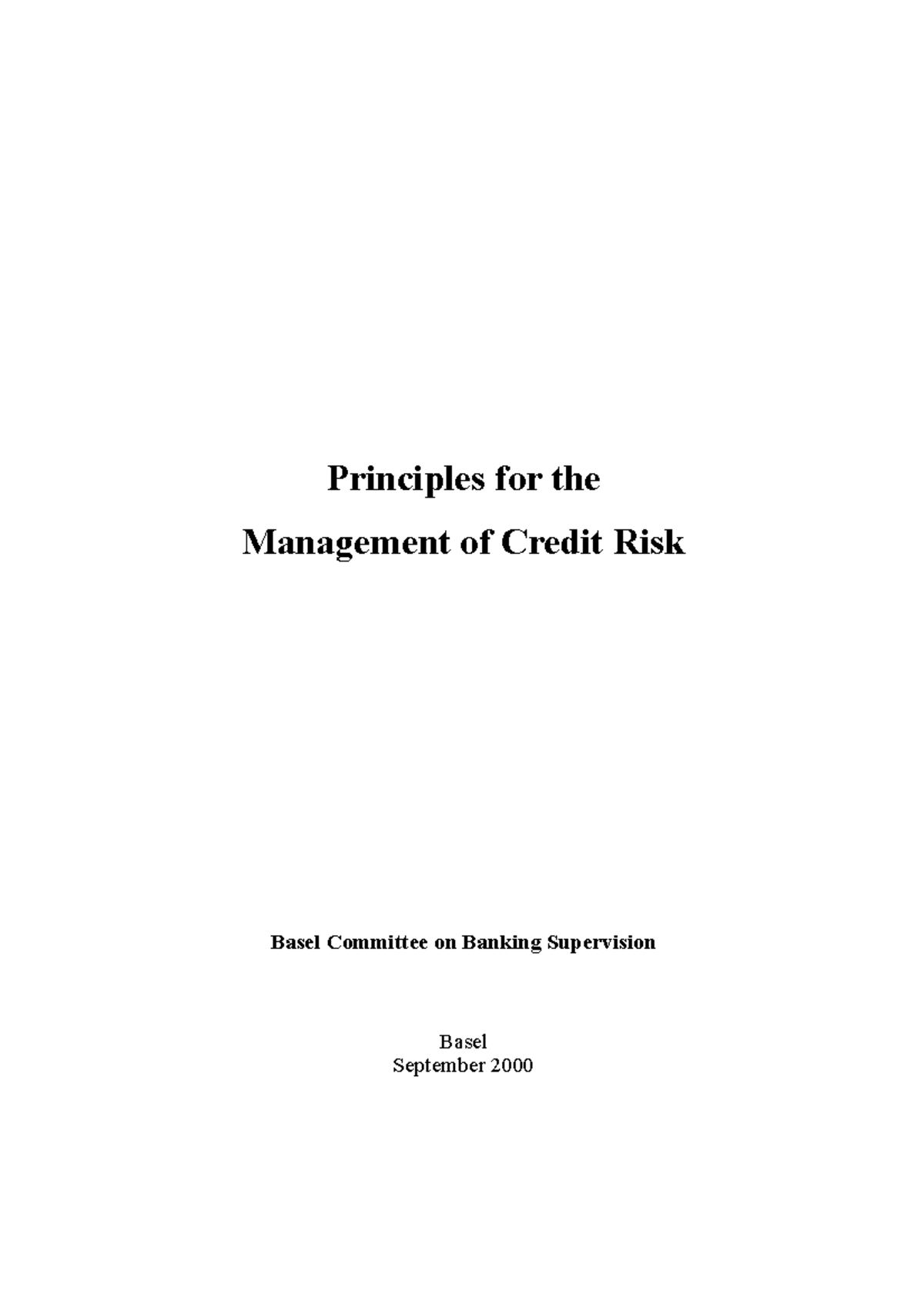 Principles of The Management of Credit Risk - BIS - Principles for phe ...