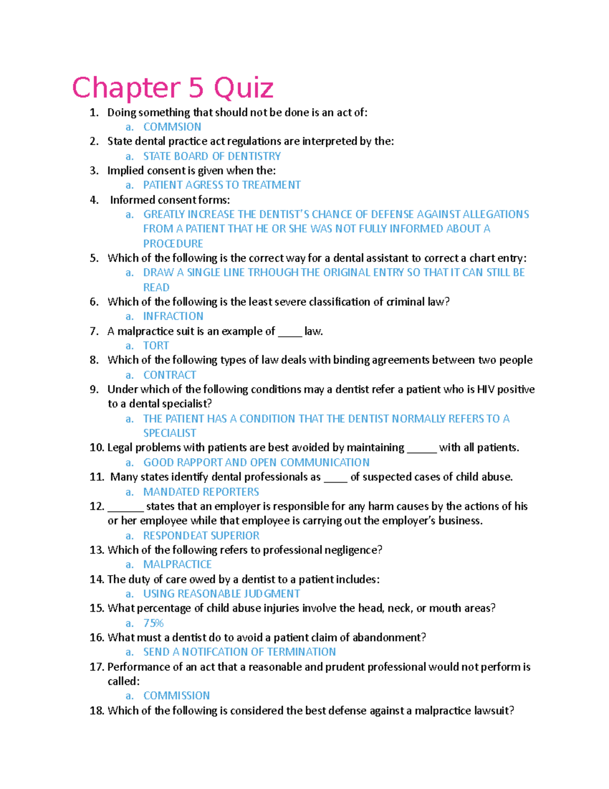 Chapter 5 Quiz - Chapter 5 Quiz Doing something that should not be done ...