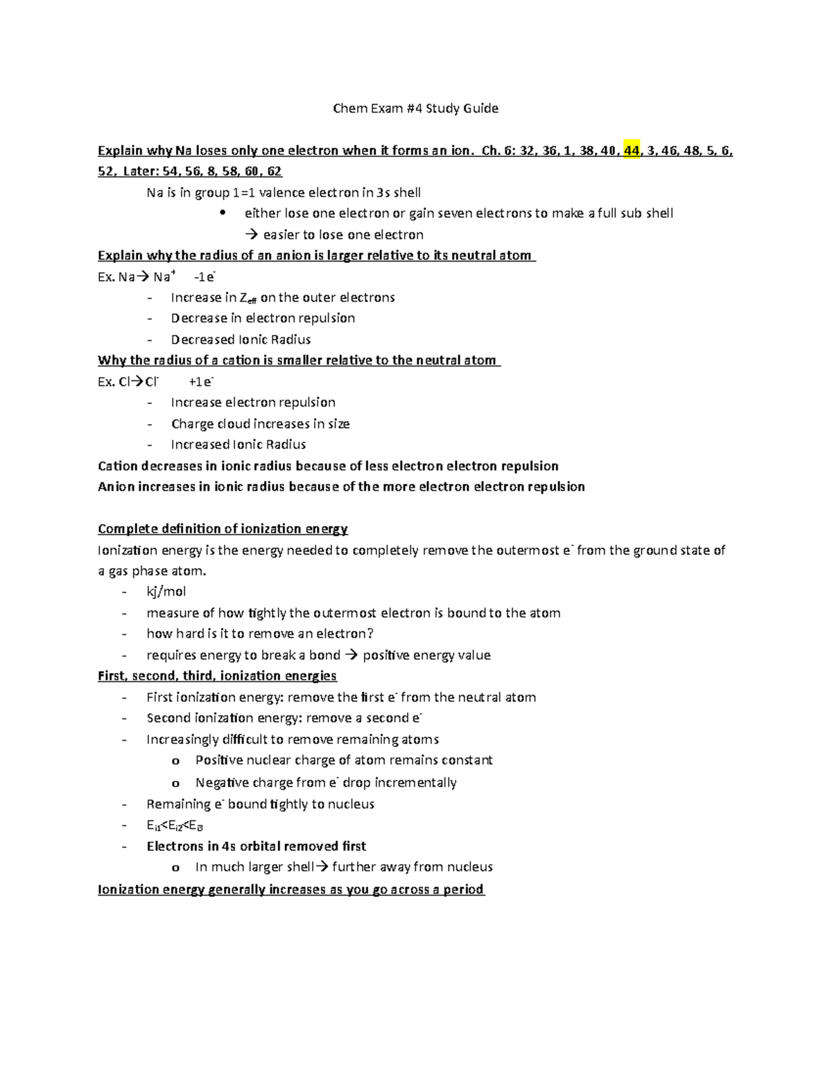 Chem Exam - Final Exam Summary - Chem Exam #4 Study Guide Explain why ...