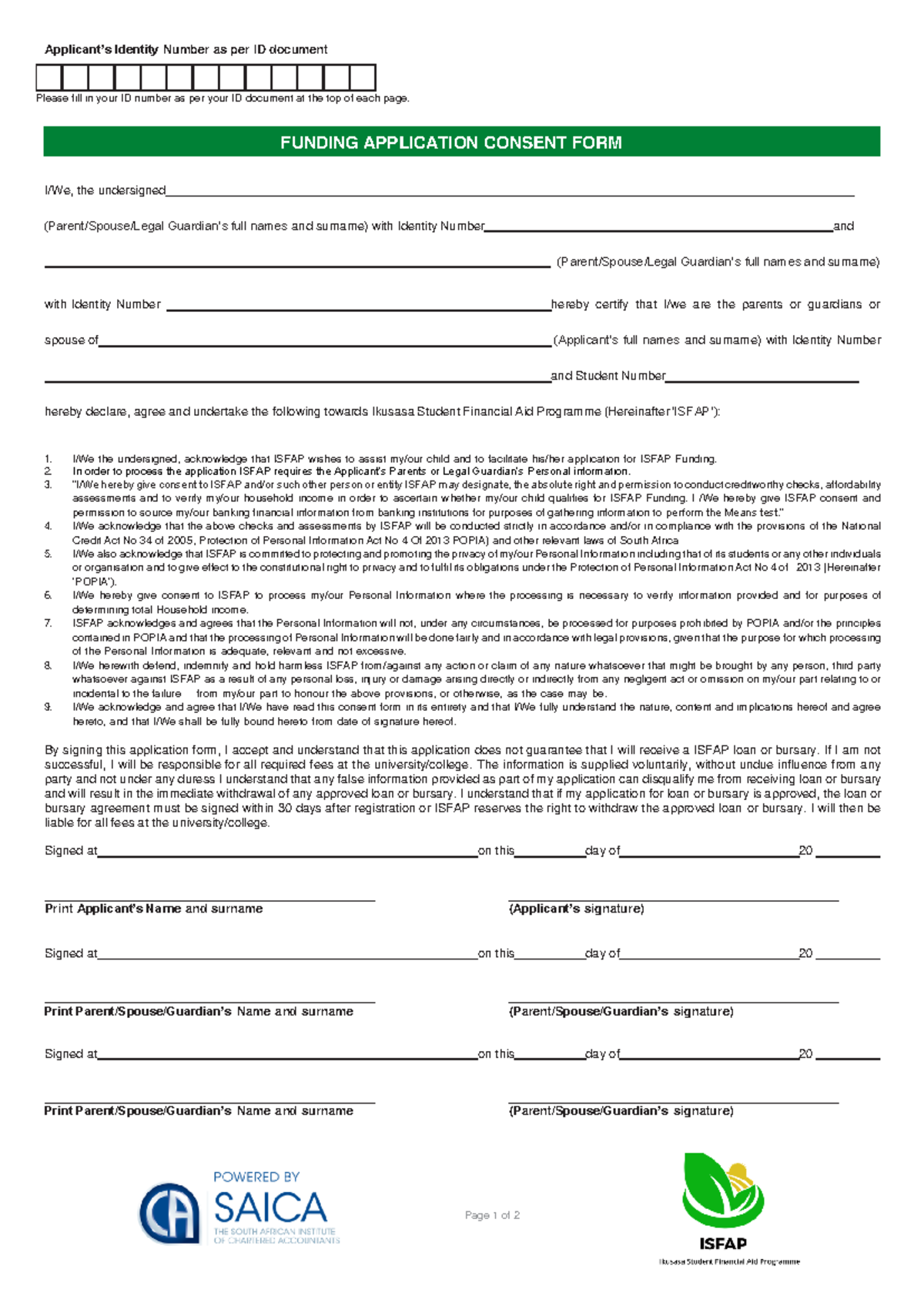 Isfap-application consent form v1 - Page 1 of 2 Applicant’s Identity ...