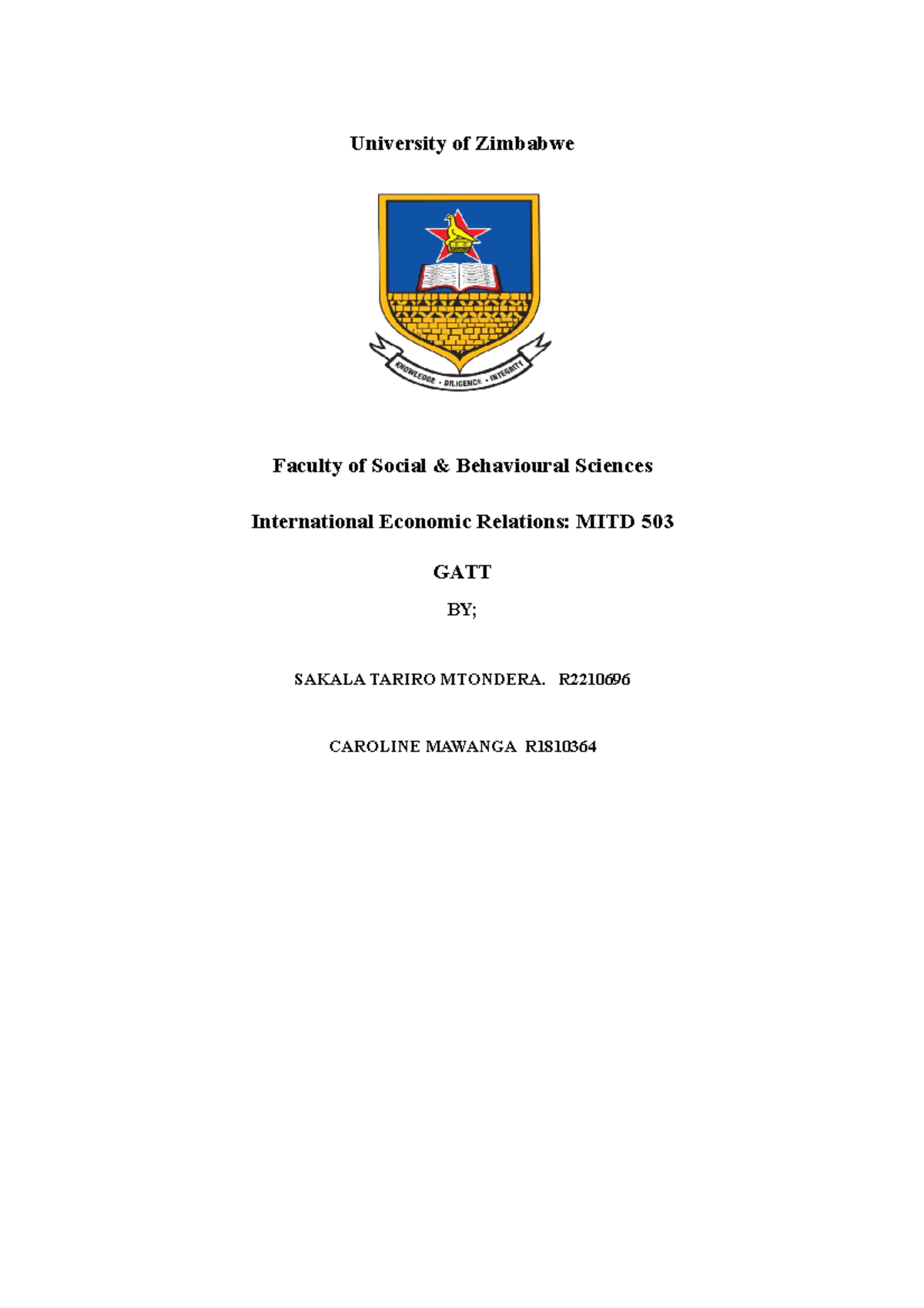 MITD 503 Publication - GATT PRE-URUGUAY ROUND - University of Zimbabwe ...