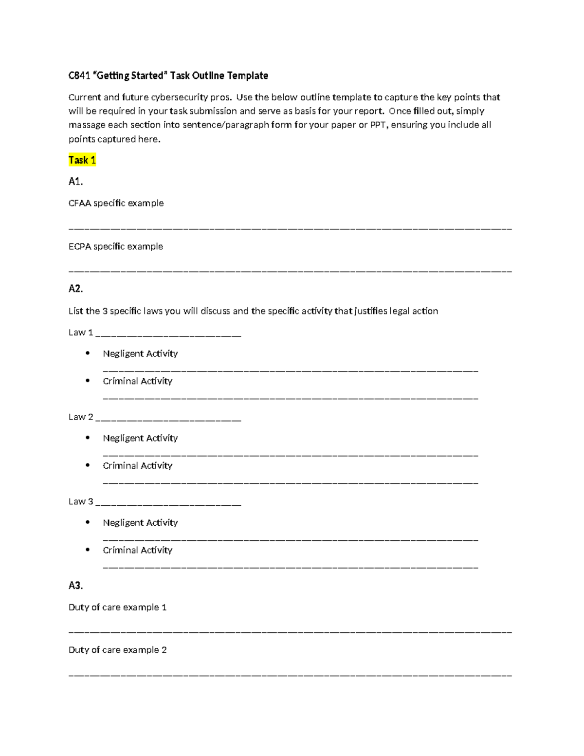 C841 Task Outline Form (IHP4) - C841 “Getting Started” Task Outline ...