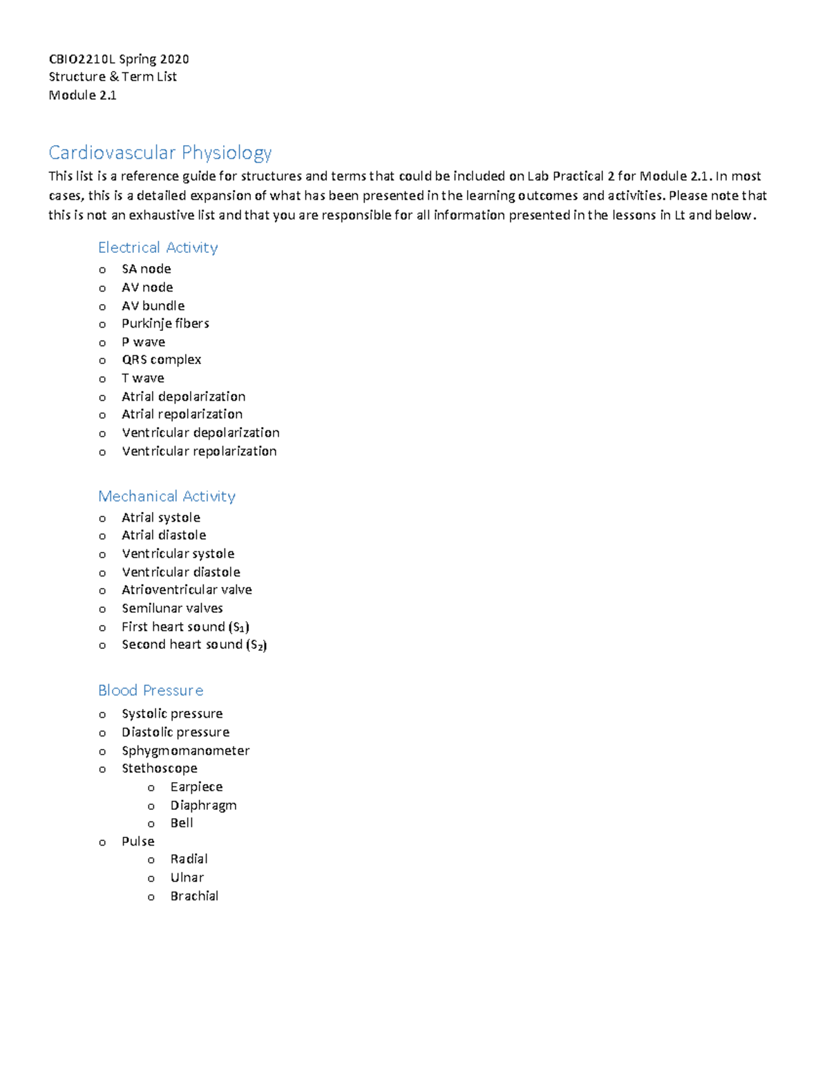 Sp20 Module 2.1 Term List - Warning: TT: undefined function: 32 CBIO2210L Spring 2020 Structure ...