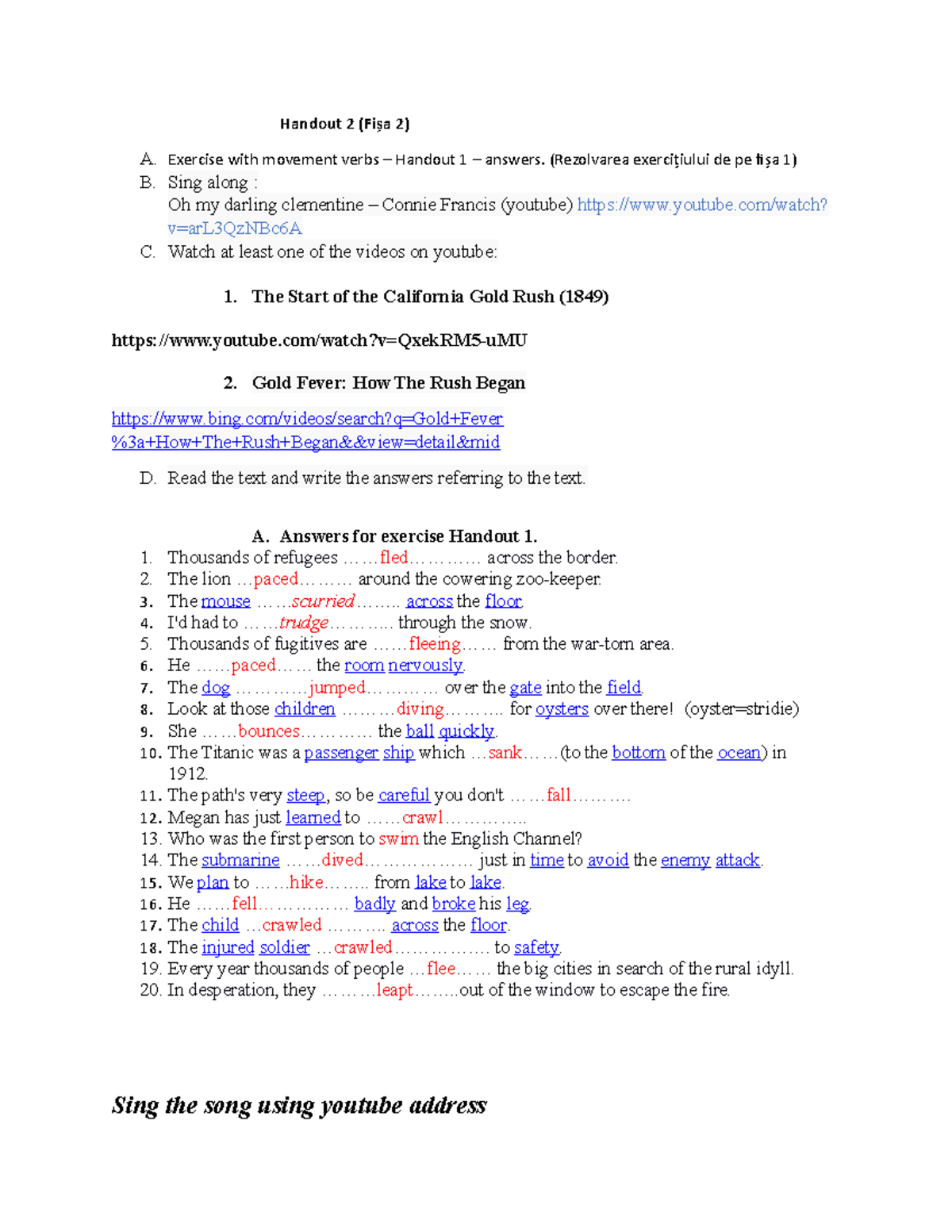 Class 7 handout 2[46] - other - Handout 2 (Fișa 2) A. Exercise with ...