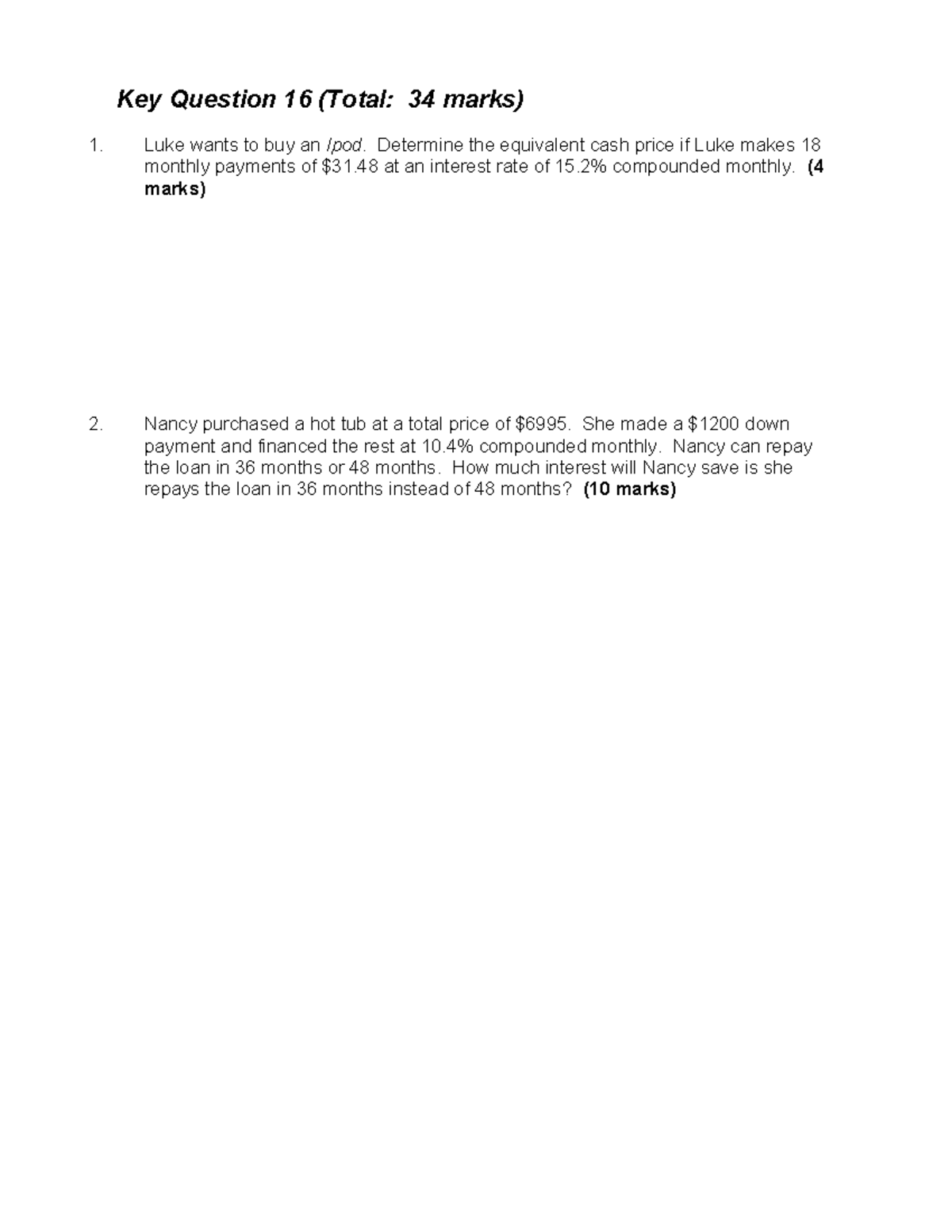 Key Question 16 - Assignment 16 without the answers. Used for practice ...