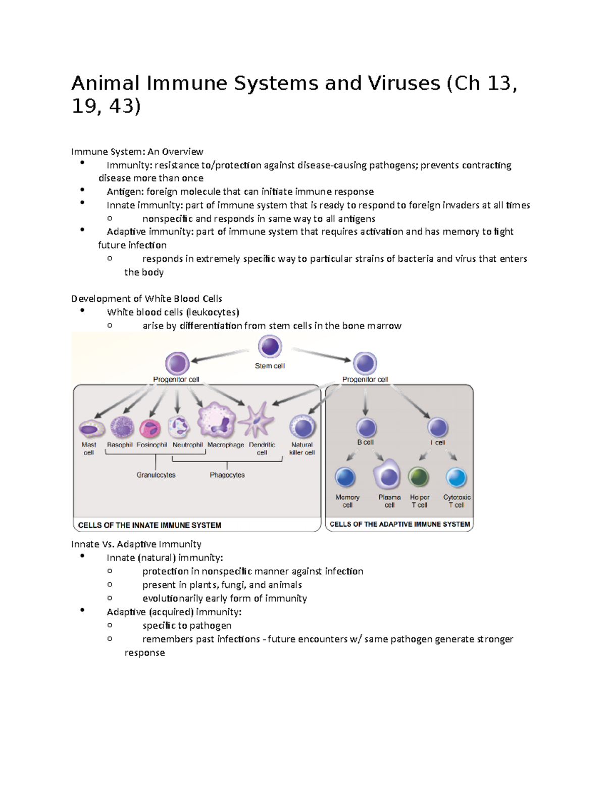 Animal Immune Systems and Viruses - Adaptive Immunity Innate (natural ...
