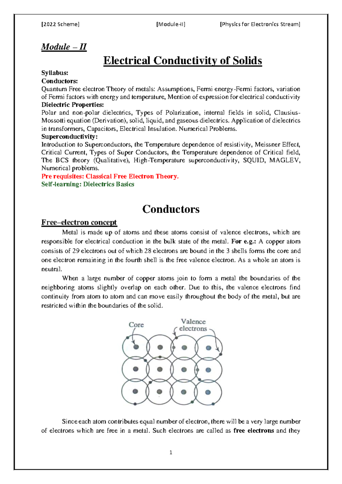 module2 physics notes - Module – II Electrical Conductivity of Solids ...