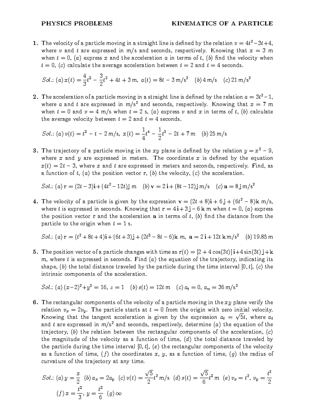 Problems. Kinematics OF A Particle del tema 1 - PHYSICS PROBLEMS ...