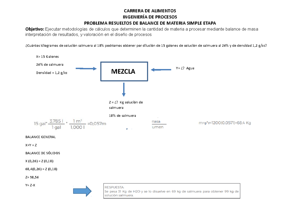 PROB Balance DE Materia 1 Etapa - CARRERA DE ALIMENTOS INGENIERÍA DE ...