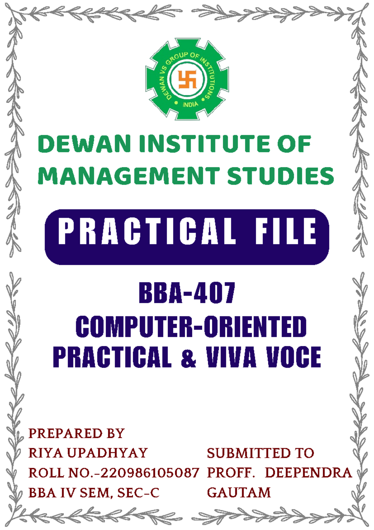 RIYA merged - ......... - P R A C T I C A L F I L E MANAGEMENT STUDIES COMPUTER-ORIENTED ...