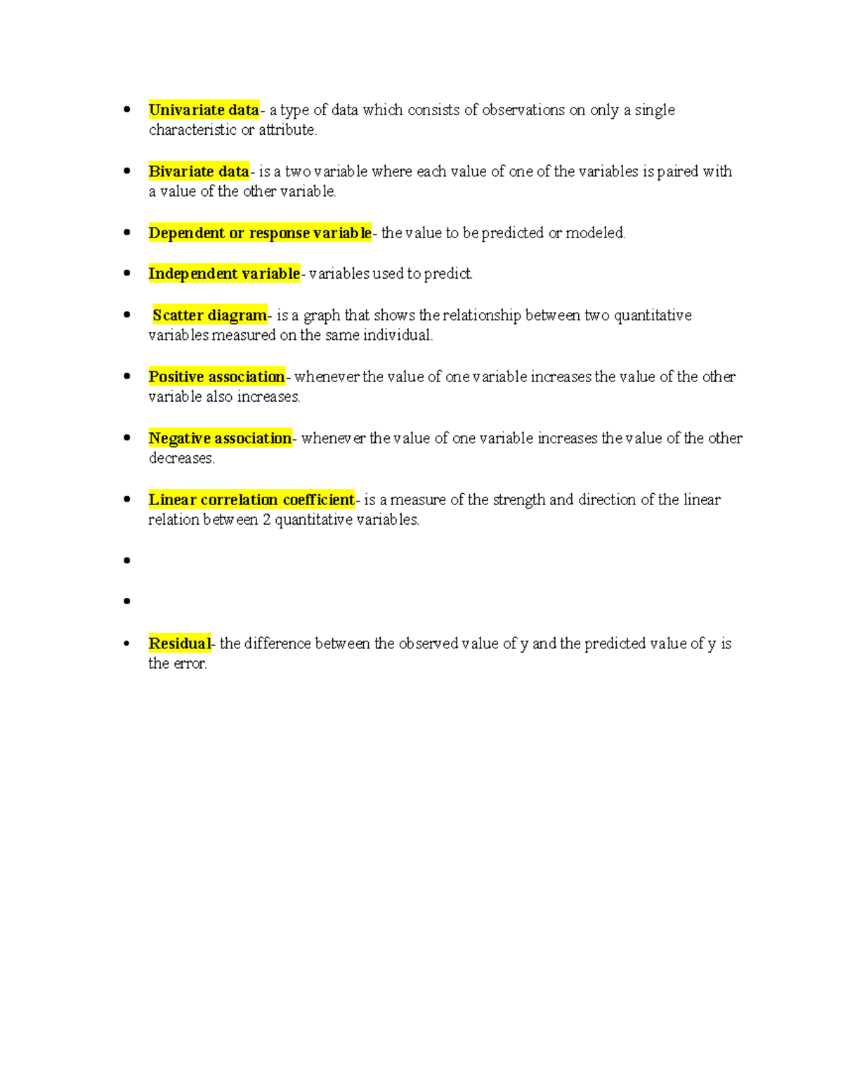 Ch 4 Describing Relation Between Two Variables Univariate Data A Type Of Data Which Consists