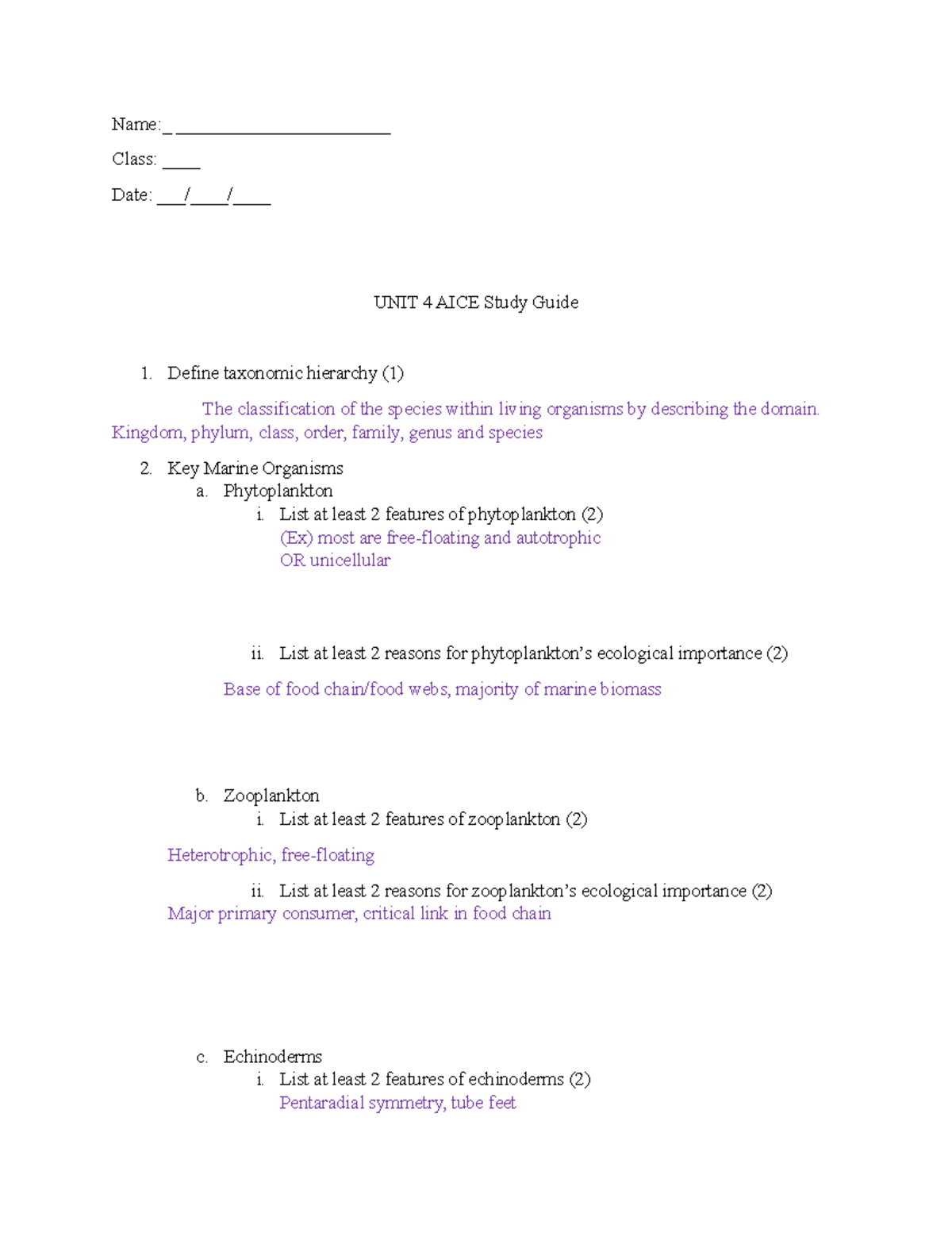 AICE Unit 4 Study Guide - KEY - Name:_ _______________________ Class ...