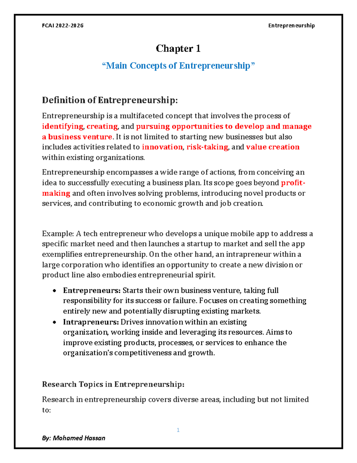Entrepreneurship - 1 Chapter 1 “Main Concepts of Entrepreneurship ...