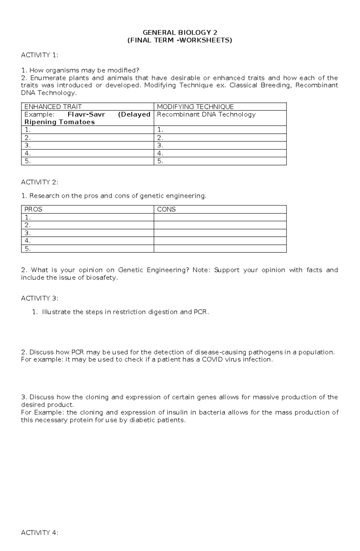 GEN - note - GENERAL BIOLOGY 2 (FINAL TERM -WORKSHEETS) ACTIVITY 1: How ...