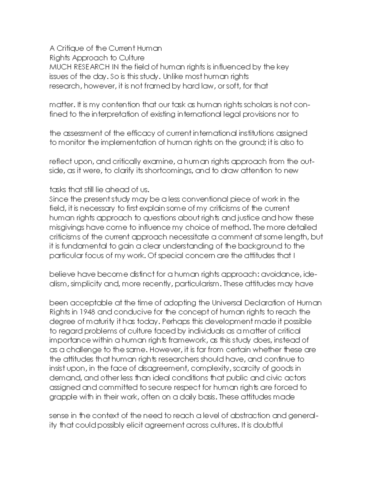 POLITICAL SCIENCE HUMAN RIGHTS - A Critique of the Current Human Rights ...