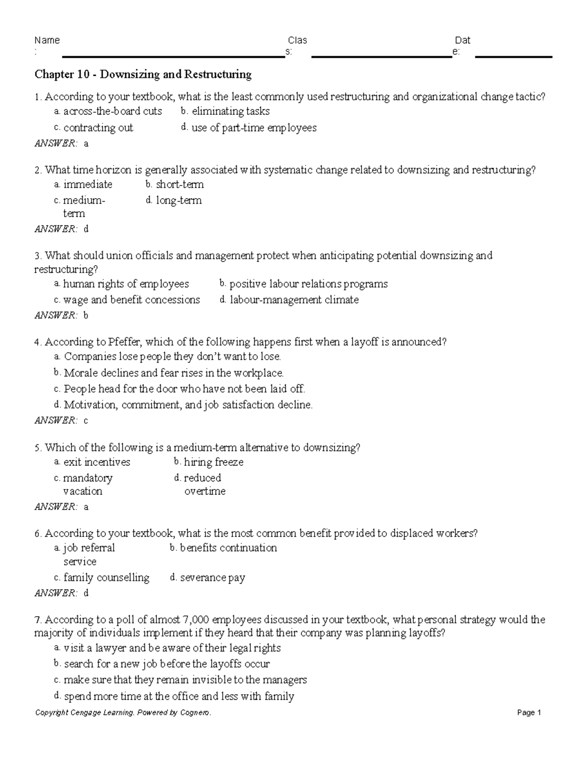 Chapter 10 Downsizing and Restructuring - : s: e: Chapter 10 ...