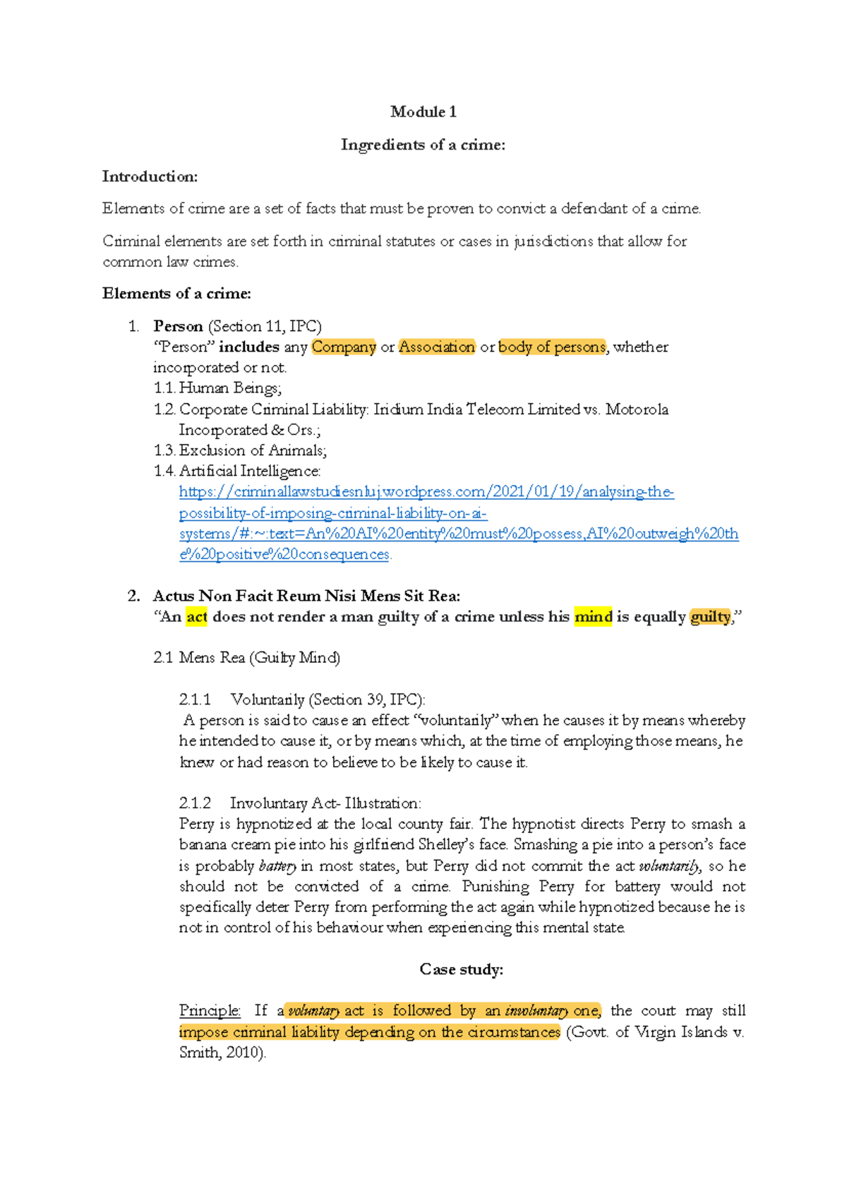 Module 1-Elements of a crime - Module 1 Ingredients of a crime ...