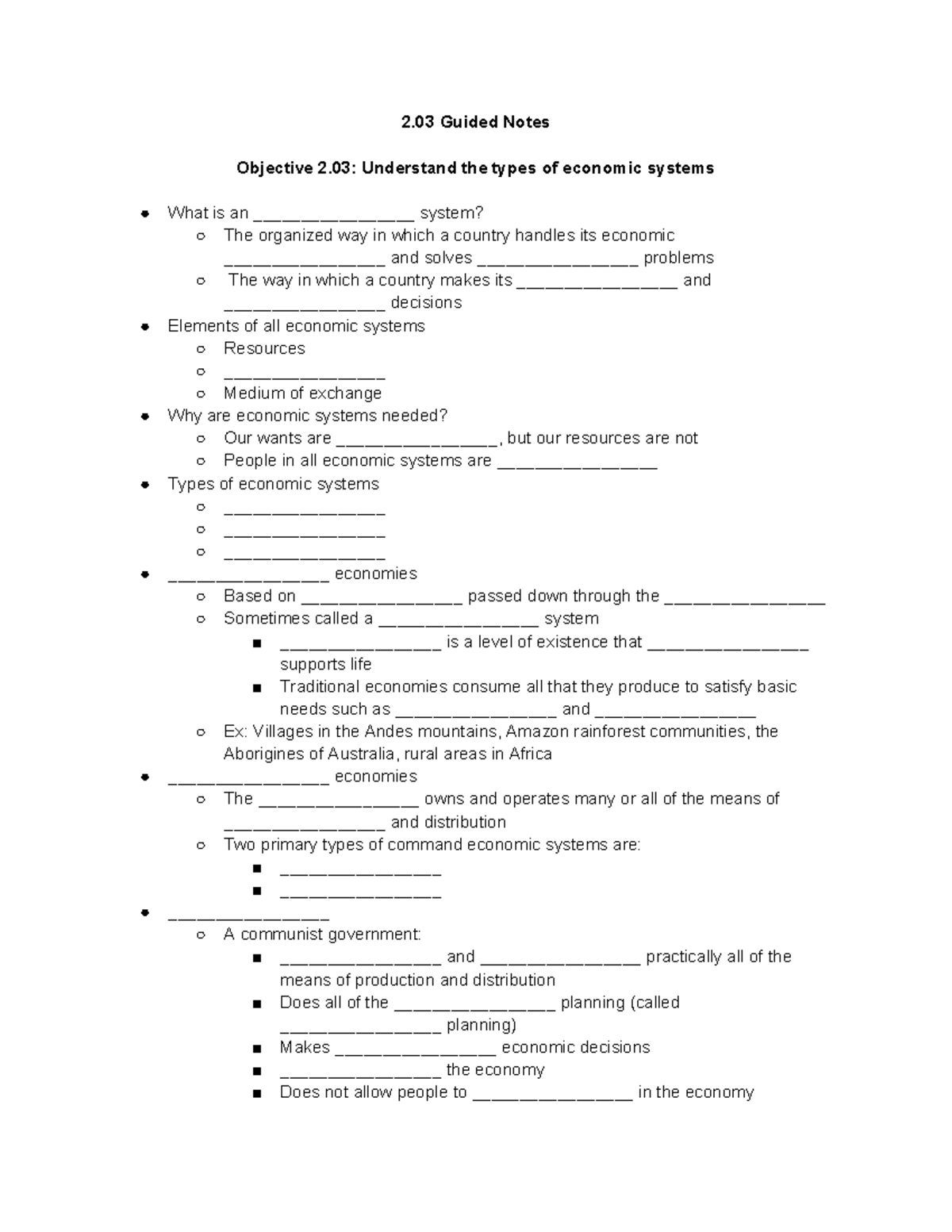 2.03 Guided Notes-1 - notes - 2 Guided Notes Objective 2: Understand ...