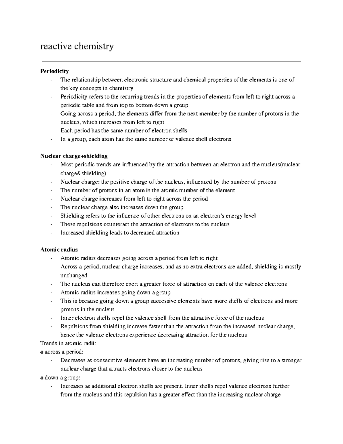 Chemistry notes module 3 - reactive chemistry Periodicity - The ...