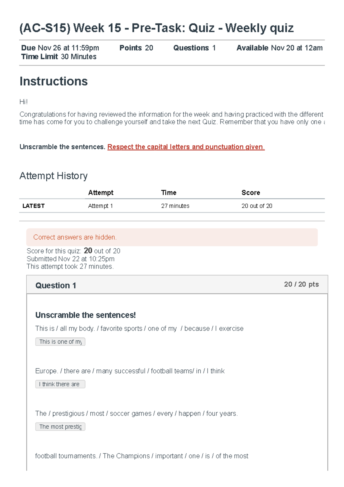 (AC-S15) Week 15 - Pre-Task Quiz - Weekly quiz Ingles III - (AC-S15 ...