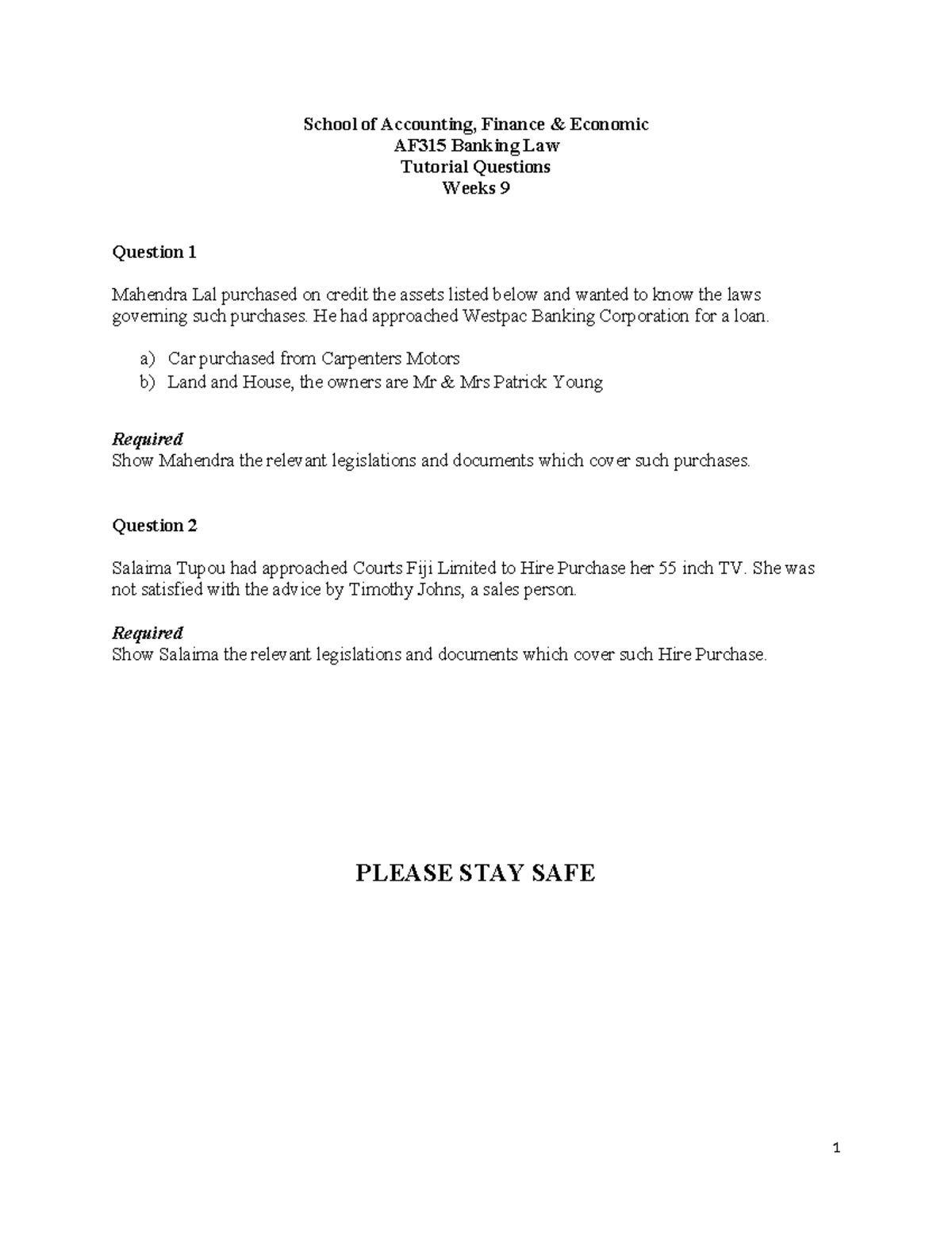 Week 9 - Student - Tutorials - School of Accounting, Finance & Economic ...